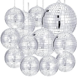 12 Pack Silver Disco Ball Mirror Ball with Hanging Ring for Fun Retro Disco Party Decorations Party DJ Lighting Effect Stage Props Game Accessories, 5.91 Inch, 3.94 Inch, 3.15 Inch, 2.36 Inch