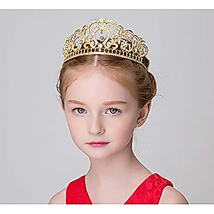 Gold Crown Cake Topper Girls Princess Queen Tiara Summer Wedding Bride Bridal Crown Rhinestone Royal Clear Austrian Crystal Party Headband Cake Topper, 6" Diameter