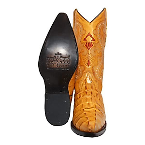 Western Shops Mens Crocodile Alligator Print Leather Cowboy Western Boots Snip Toe (11.5, Mustard)