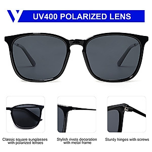 VANLINKER Vintage Square Polarized Sunglasses Men Women Classic Trendy Rectangle Metal Frame Sun Glasses VL9771 Matt Black