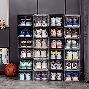 BVBOX 12 Pack Shoe Box Shoe Orgainzer Clear Shoe Storage Boxes XL Clear Plastic Stackable Shoe Cabinet Shoe Display Storage Boxes