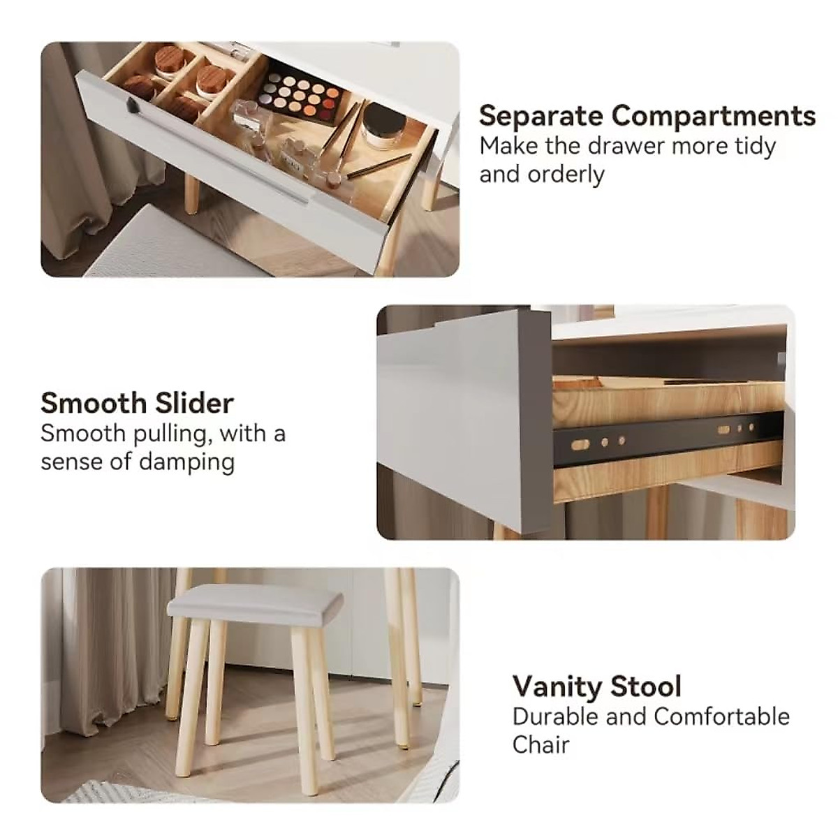 ARTETHYS Makeup Vanity Table Set with 3 Adjustable Lighted Mirror Small Vanity Desk with Drawer and Lights White Makeup Vanity Desk with Chair for Small Space Bedroom