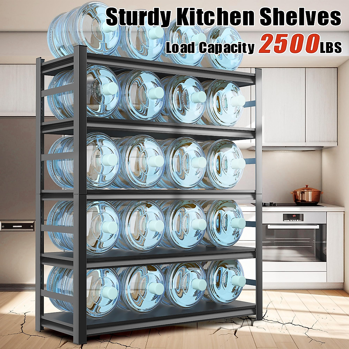 Leariso Heavy Kitchen Storage Shelves, 5 Tier Adjustable Kitchen Shelving, Metal Storage Utility Rack Shelf Unit for Kitchen, Bathroom, Warehouse, Supermarket, Black