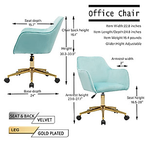 Goujxcy Home Office Chair, Modern Mid-Back Tufted Velvet Fabric Computer Desk Chair Swivel Adjustable Accent Home Office Task Chair Executive Chair with Soft Seat (Light Blue)