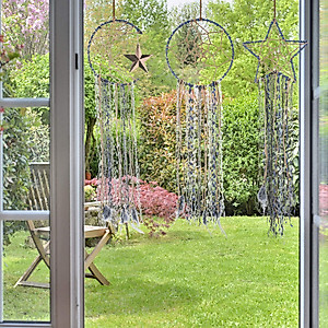 Jetec 3 Pieces Dream Catcher Moon Sun Blue Handmade Modern Dreamcatcher for Wall Hanging Home Decoration