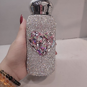 Thermos Cup Travel Mug Bling Rhinestone Shinning Water Bottle Stainless Steel Diamond Flask Vacuum Bottle for Christmas Birthday Valentine's Day Birthday Gift,Purple