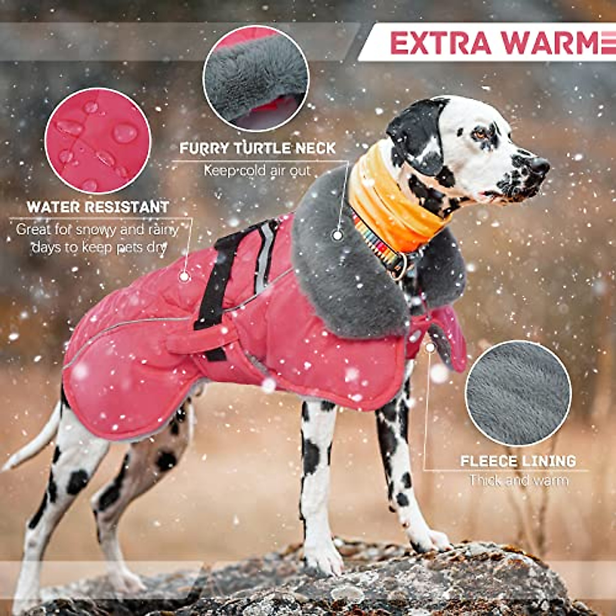 IECOii Dog Winter Clothes, Warm Dog Winter Sweater, Dog Fleece Jacket with Turtle Neck, Dog Waistcoat for Large Dogs Winter Fits for Pitbull, Border Collie, Samoyed, English Bulldogs, XL