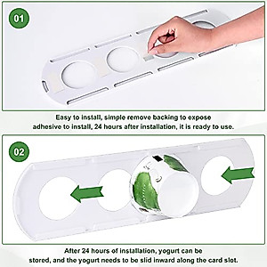 ChengFu Yogurt Organizer for Fridge, 2 Pack Yogurt Organizer, Yogurt Organizer for Greek and Vegan Yogurts, Holds 4 of 3.75" yogurts, Refrigerator Organizer Storage, Space Saving,Peel & Stick, White