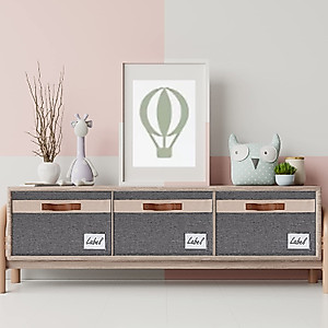 GhvyenntteS Large Storage Bins with Lids (3-Pack) Large Closet Storage Bin with Lid and 3 PU Handles, Foldable Storage Baskets for Shelves with Label Window for Home (Beige, 15" x 11" x 9.7")