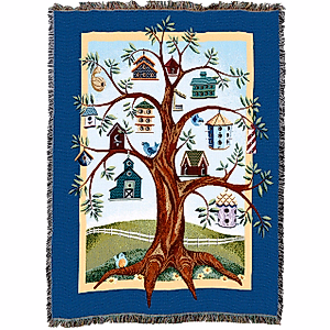 Pure Country Weavers Birdhouse Tree Blanket - Bird Garden Floral Gift Tapestry Throw Woven from Cotton - Made in The USA (72x54)