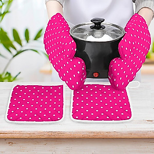 4PCS Oven Mitts and Pot Holders Sets, Polka Dot Hot Pink Oven Mitts Set Heat Resistant Kitchen Microwave Gloves Safe for Baking,Cooking, BBQ