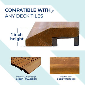 CLOVERHOLM 4Pcs Loop Ends Side Trim, 12 Inch Length Interlocking Deck Tile Edges, Outdoor Patio Flooring, Wooden Balcony Floor, Sturdy and Enduring Acacia Wood, Natural