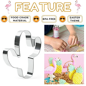 Crethinkaty 6 Pieces Summer Cookie Cutters Set for Baking - Flamingo,Palm Tree,Pineapple,Ice Cream,Cactus and Glasses Shape Stainless Steel Aroma Beads Biscuit/Pastry Cutter