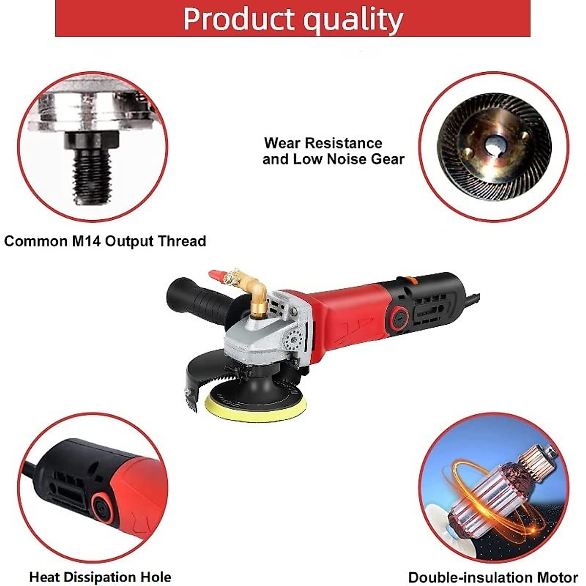 HaTur Wet Polisher 860W/110V Wet Buffer with 4'' Diamond Polishing Pad Low-noise Stone Polisher Variable Speed Buffing Machine for Concrete, Marble, Granite, Ceramic Tile