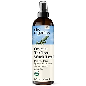Sky Organics Organic Tea Tree & Witch Hazel for Face, Purifying Facial Toner to Hydrate, Soothe, Cleanse and Balance Blemish-Prone Skin, Helps Minimize The Appearance of Pores, 8 fl oz