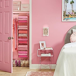 mDesign Fabric Hanging Organizer - Over Closet Rod Storage with 6 Shelves for Baby Nursery Bedroom Organization - Hold Clothes, Linens, Toys, Accessories - 2 Pack, Pink/White Polka Dot