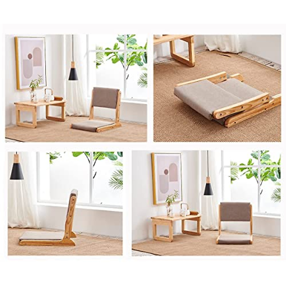 GGCG Tatami Chair Accent Furniture,Foldable Meditation Floor Chair, Living Room Chair Floor Seat, Portable Japanese Legless Chair,Lazy Sofa for Bay Window Meditation Reading,Balny Chair with Cushion