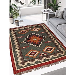 Handmade Jute Area Rug for Bedroom Living Room, Hallway Custom Size, Multicolor Boho Kilim Rug (10x14 feet)