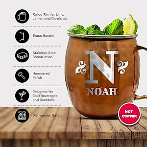 Personalized Custom Brown Mug Hammered Finish Moscow Mule with Brass Handle | Bold Monogram Engraved Bar Style Cup, 18 oz | Set of 4