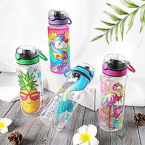 Cute Water Bottle for School Kids Girls, BPA FREE Tritan & Leak Proof & Easy Clean & Carry Handle, 23oz/ 680ml - Flamingo