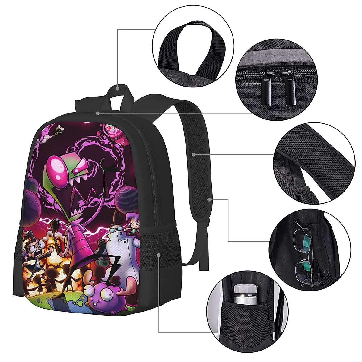 CONPELSON Backpacks Invader Anime Zim Adjustable Laptop Backpack Double Shoulder Bag for Women Men Climbing Shopping Work