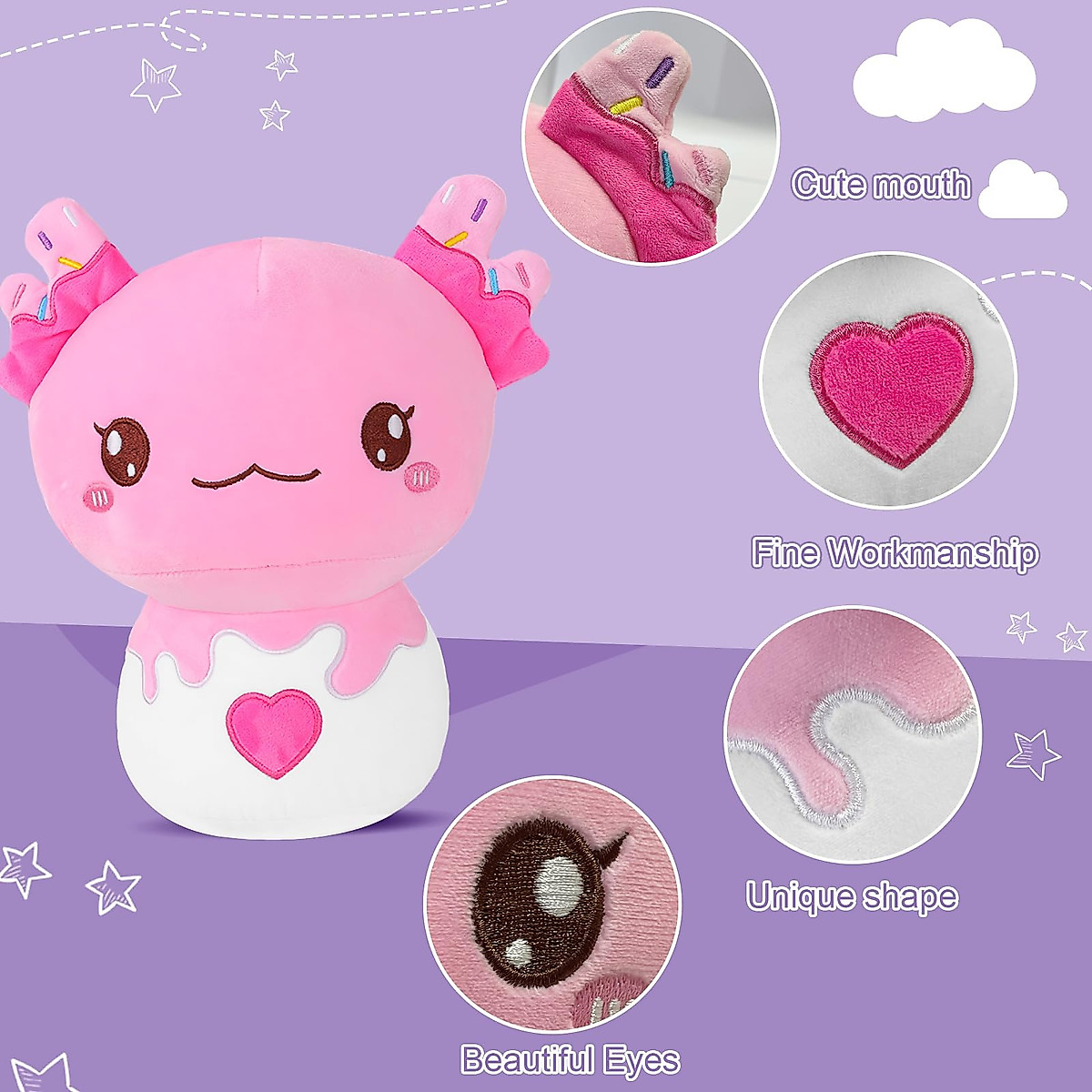 NXNYNZ 8 inch Cute Axolotl Plush Stuffed Animal, Soft Plush Axolotl Pillow Toy,Kawaii Axolotl Kitten Plushies for Christmas Girls Baby Kids