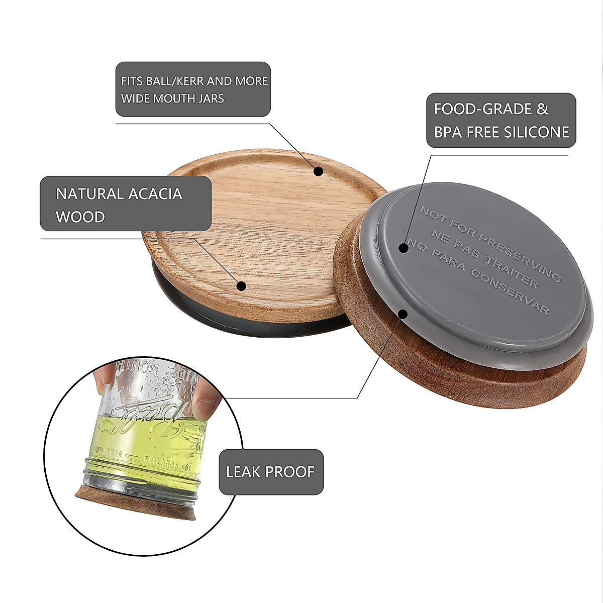 6 Pack Wooden Storage Lids Set,Wooden Lids for Ball,Kerr [Jar]s,Food Grade Material,100% Fit & Airtight for [Wide] [Mouth] [Mason] [Mason] [Jar]s