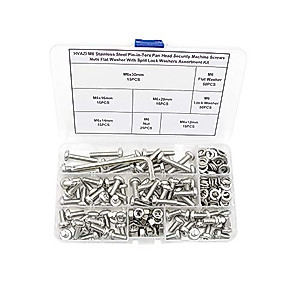 HVAZI M6 Stainless Steel Pin-in-Torx Pan Head Security Machine Screws Nuts Flat Washer with Split Lock Washers Assortment Kit