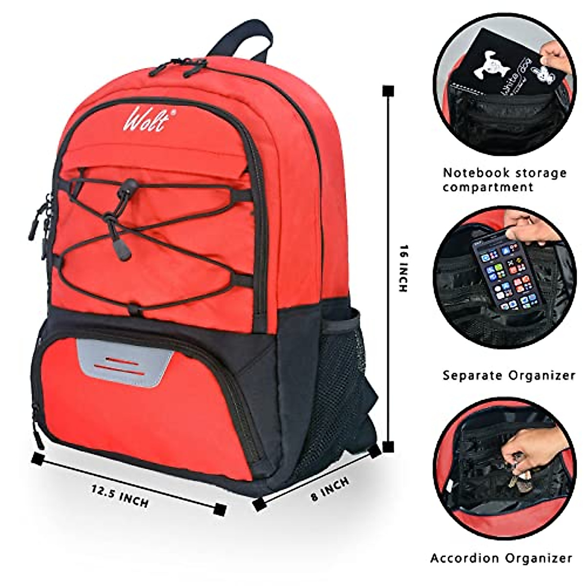 WOLT | Youth Soccer Bag - Soccer Backpack & Bags for Basketball, Volleyball & Football Sports, Includes Separate Cleat Shoe and Ball Compartment, fit to Youth & Adult (Red)