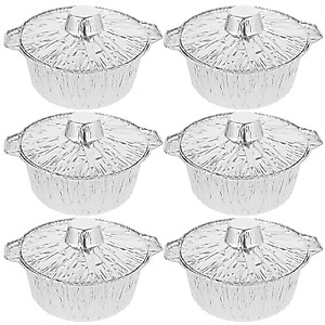 GANAZONO 8 Inch Round Aluminium Foil Pans With Lids 6pcs Disposable Soup Pot Heavy Duty Cookware Trays With Covers Tin Foil Cake Pans for Pies Cake Pan