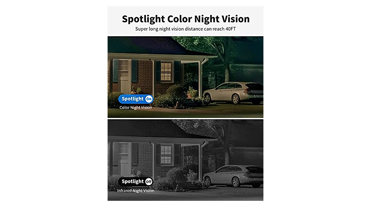 TKENPRO 2K Security Camera with Spotlight Night Vision