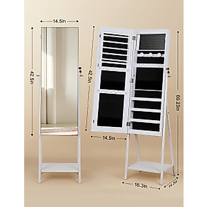 Nicetree 8 LEDs Standing Jewelry Mirror Cabinet, Full Length Mirror and Jewelry Storage All in One, Superior Storage Capacity Jewelry Armoire Stand Up Mirror (White)