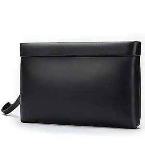 NIUCUNZH Handbag for Men Clutch Bag Hand Purse Large Wallet with Wristlet,Soft Cowhide Leather Black