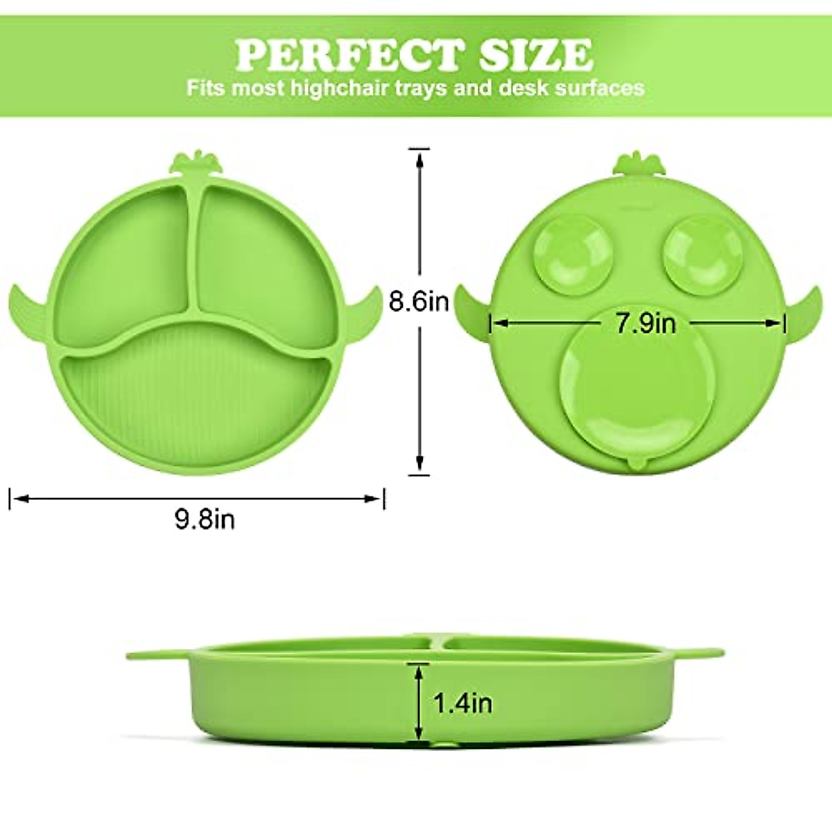 PARENTCARE Toddler Plates, Stay Put Baby Plates with Suction, Food Grade Silicone Divided Suction Plates for Toddler and Babies, Baby Led Weaning Plates, Non Slip Self Feeding Supplies for Any Surface
