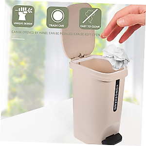 OKUMEYR 10L Plastic Trash Can with Lid, 13 Gallon Capacity, Khaki Color, for Office, Kitchen, Bathroom, Outdoor Use