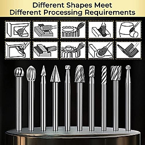 QLOUNI 20pcs Rotary Bit Burrs Set HSS Tungsten Carbide Wood Milling Burrs with 1/8’’(3mm) Shank for DIY Woodworking, Carving, Engraving, Drilling