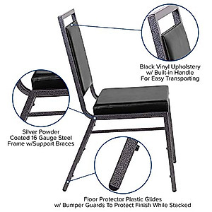 Flash Furniture 2 Pack HERCULES Series Square Back Stacking Banquet Chair in Black Vinyl with Silvervein Frame