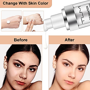 2 PACK TLM Color Changing Foundation Liquid Base,TLM Concealer Cover Cream,All Day Flawless Warm Skin Tone BB Cream Makeup Base Concealer for All Skin SPF15