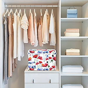 Flradish Poppy Flowers Collapsible Storage Box with Lid Closet Organizer with Handle Washable Stackable