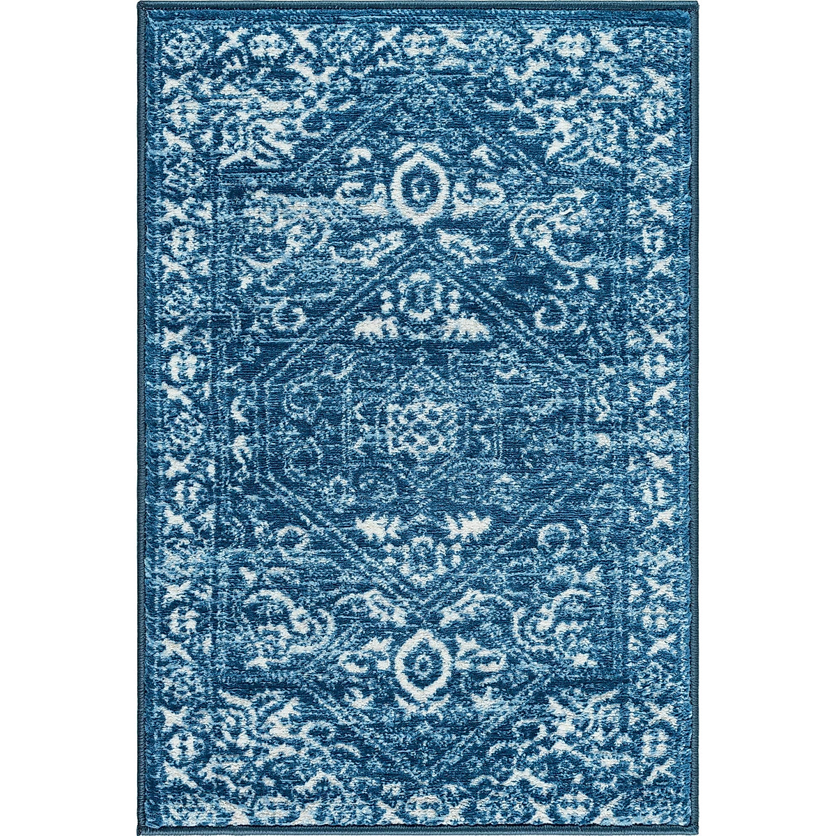 Rugs.com Boston Collection Rug – 2' x 3' Blue Low-Pile Rug Perfect for Living Rooms, Large Dining Rooms, Open Floorplans