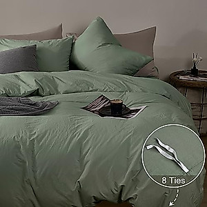 PHF 100% Cotton Duvet Cover California King Size, 3pcs Washed Cotton Linen Like Comforter Cover, Soft Breathable Durable Cooling Duvet Cover for Hot Sleepers, 104" x 98", Sage Green