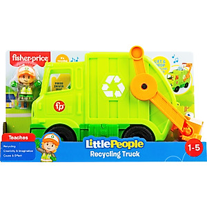 Fisher-Price Little People Toddler Toy Recycling Truck Musical Garbage Vehicle with Figure for Preschool Pretend Play Ages 1+ Years