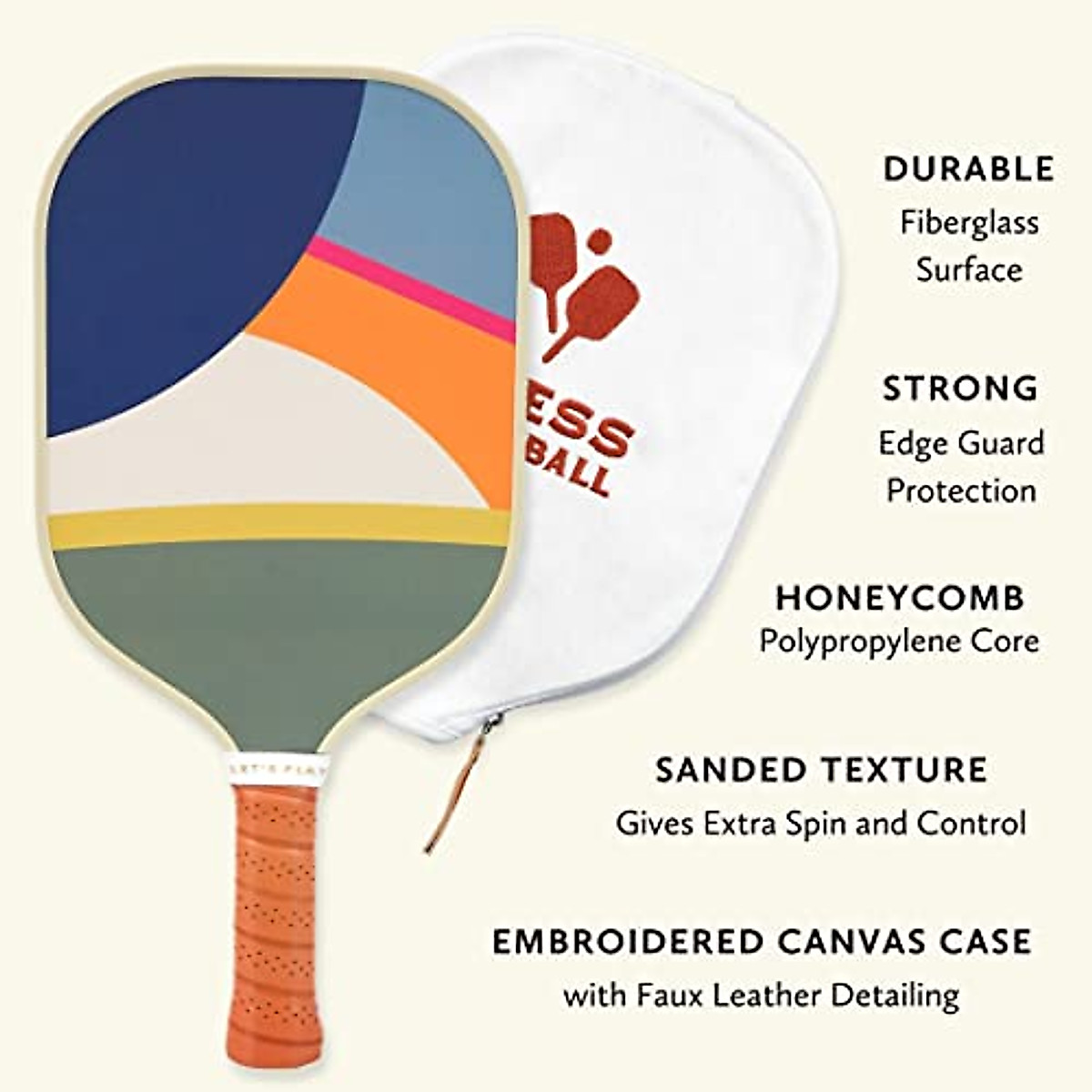 Recess Pickleball Paddle - USA Pickleball Association Approved Racket - with Honeycomb Core, Fiberglass Exterior, Canvas Covers, & Comfort Grip - Premium and Lightweight