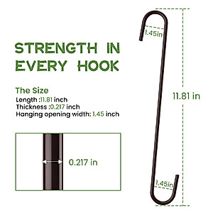 6 Pack heavy duty s hooks,Brown strong metal big hooks for hanging plants or large items as potted plants,garden tools,bird cages,animal feeders
