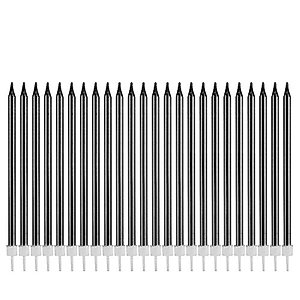 Metallic Happy Birthday Candles Tall Birthday Cake Candles Holders Long Thin Cupcake Candles Topper for Wedding Party Decoration (24pcs) (Black)
