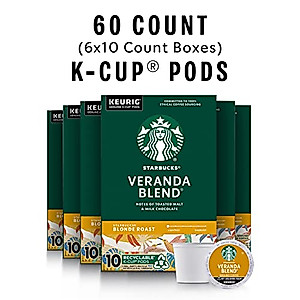 Starbucks K-Cup Coffee Pods—Starbucks Blonde Roast Coffee—Veranda Blend for Keurig Brewers—100% Arabica—6 boxes (60 pods total)