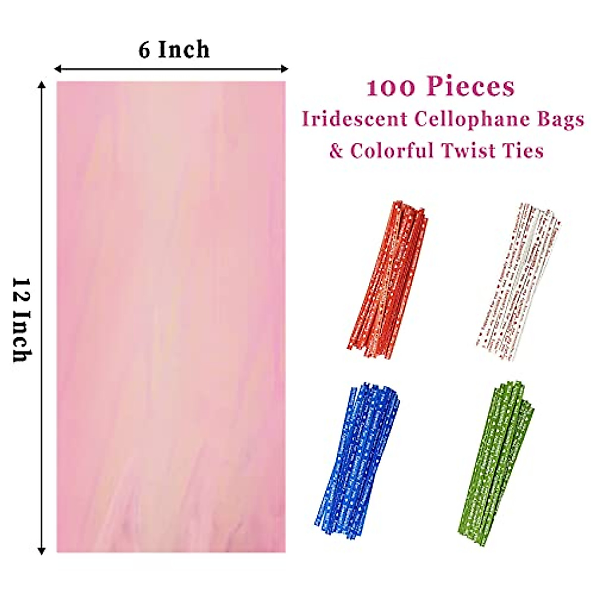 Yotelab Easter Cellophane Treat Bags, 6x12 Inches Iridescent Holographic Cellophane Goodie Bags, Party Favors Bags with Twist Ties,100Pieces