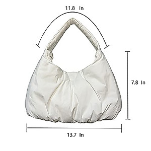 Puffer Bag for Women, Cotton Designer Handbags Purse for Women Soft Fashion Ladies Shoulder Bags Tote Handbag (White)