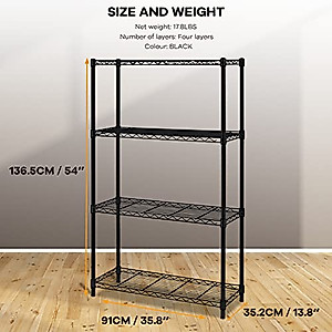 NChanmar 4 Tier Wire Shelving Unit Storage Shelves Shelf Organizer 54"x36"x14" Heavy Duty Metal Storage Rack Wire Rack NSF Height Adjustable for Laundry Bathroom Kitchen Garage Shelving (Black)