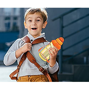 4- pack Kids Water Bottle with Straw for School 13 oz Spill Proof Sippy Cup Flip Top Lid Small Cute Toddler Water Bottle- Bulk Reusable for Trips, Lunch, Day Cares Carry Strap Multi-color BPA Free